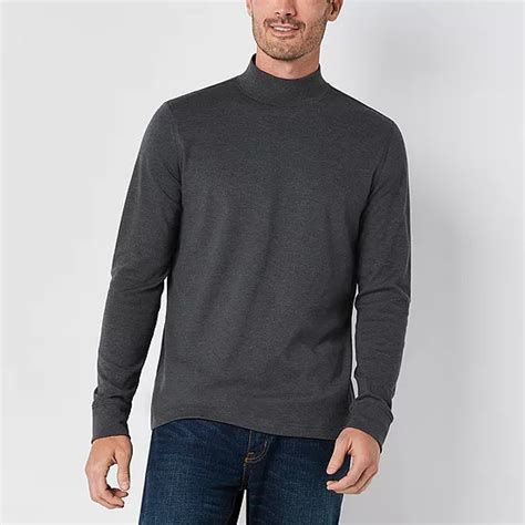 St Johns Bay Interlock Mens Long Sleeve Mock Neck Top Color