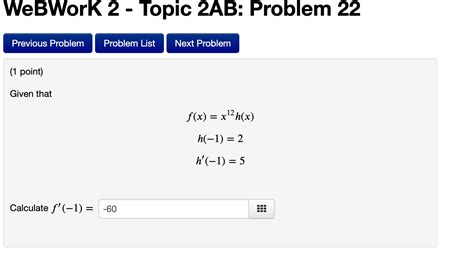Solved Webwork 2 Topic 2ab Problem 22 Previous Problem