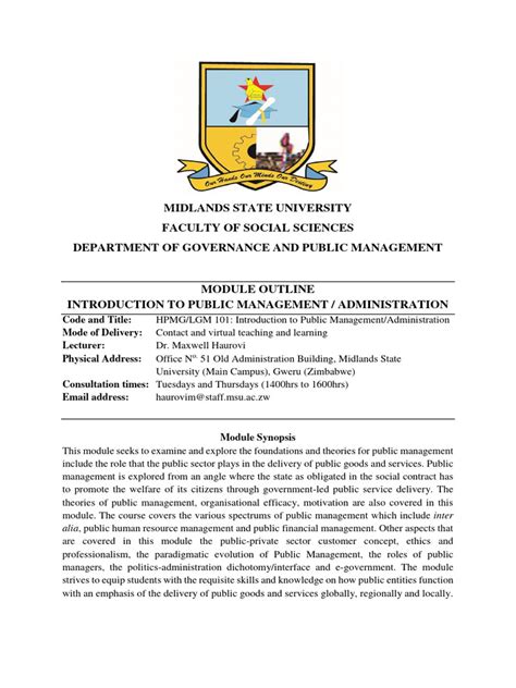 Module Outline Hpmg 101 Lgm 101 Introduction To Public Management