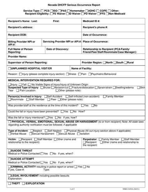 Form Nmo 3430a Download Printable Pdf Or Fill Online Nevada Dhcfp Serious Occurrence Report