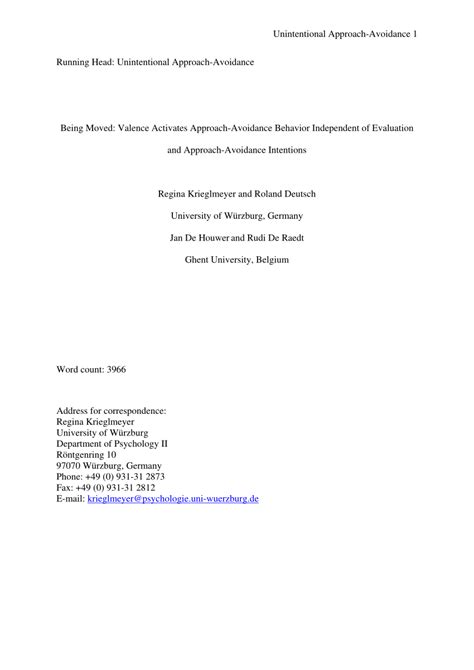 Pdf Being Moved Valence Activates Approach Avoidance Behavior