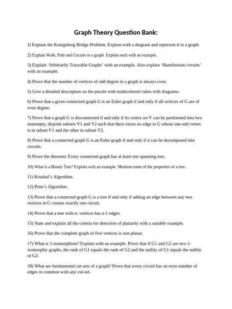 Graph Theory Question Bank Pdf Vertex Graph Theory