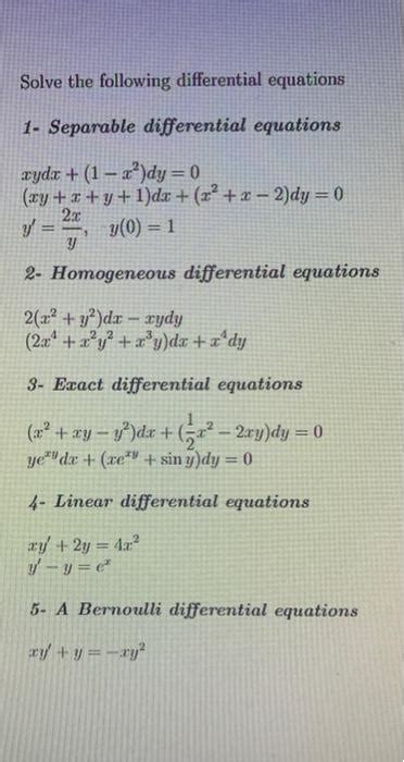 Solved Solve the following differential equations 1- | Chegg.com