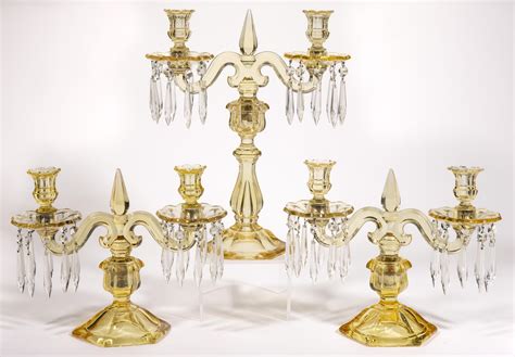 Heisey No 300 Old Williamsburg Pressed Glass Candelabras Lot Of