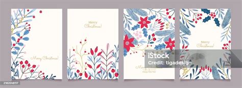 메리 크리스마스와 새해 복 많이 받으세요 인사말 카드 포스터 휴일 배경의 세트 미니멀리스트 손으로 그린 열매 가지와 잎 벡터 일러스트 레이 션 개체 그룹에 대한 스톡 벡터