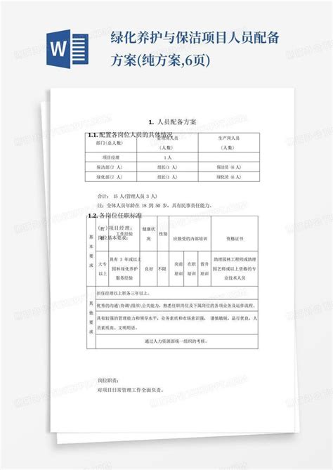绿化养护与保洁项目 人员配备方案纯方案6页word模板下载编号lawageax熊猫办公