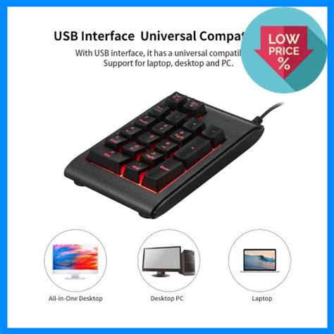 USB Wired 19 Keys Mechanical Mini Numeric Keypad With LED Backlight Waterproof ABS For Laptop