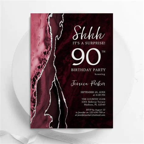 Burgundy Silver Agate Surprise Th Birthday Invitation Zazzle