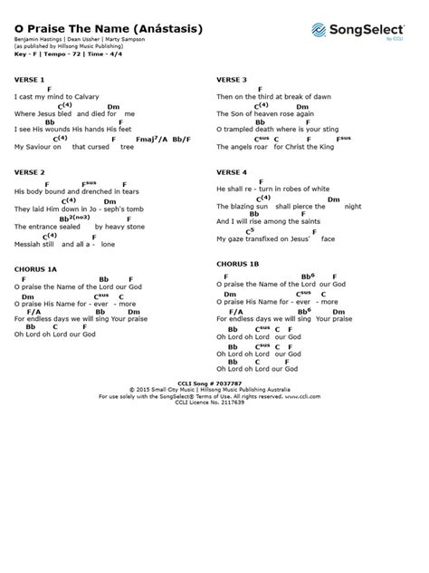 O Praise The Name Anástasis Chords F Pdf