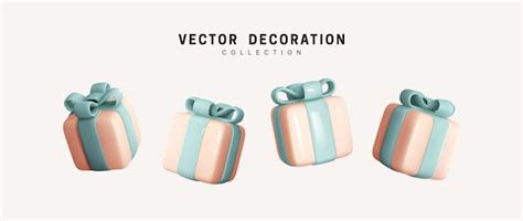 현실적인 3d 선물 상자 세트입니다 휴일 장식 선물 축제 선물 깜짝 격리된 상자를 장식합니다 벡터 일러스트 레이 션 프리미엄 벡터