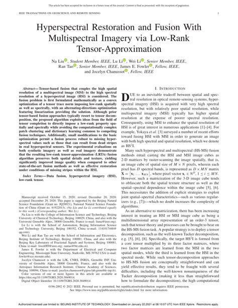 Pdf Hyperspectral Restoration And Fusion With Multispectral Imagery