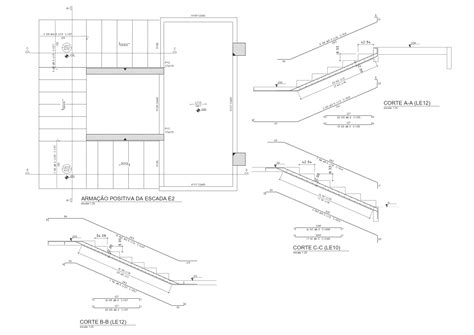 C Shaped Staircase Plan Section And Elevation Detail Autocad Dwg Drawing