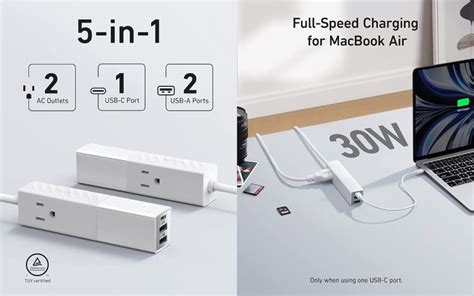 米Anker2つのACとUSB Aに加え最大30W出力のUSB Cポートを備えたスリムな電源タップAnker 511 USB Power