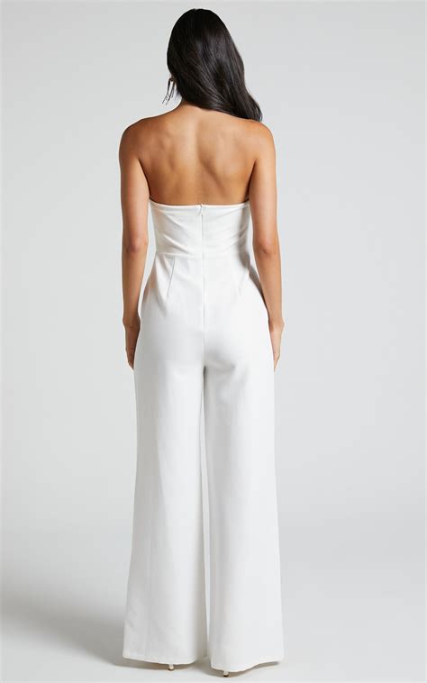 Genelyn Bridal Jumpsuit Strapless Wide Leg Jumpsuit In White Showpo Usa