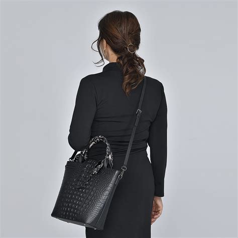 Buy Black Embossed Crocodile Genuine Leather Tote Bag 984x475x1102