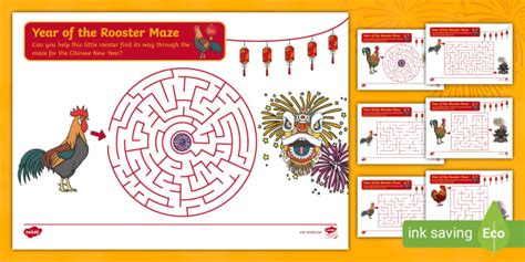 Year Of The Rooster Maze Activity Worksheets For Stimulation