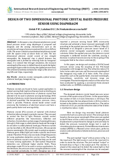 Pdf Irjet Design Of Two Dimensional Photonic Crystal Based Pressure