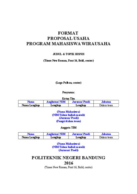Doc Format Proposal Usaha Program Mahasiswa Wirausaha Polban Hmte