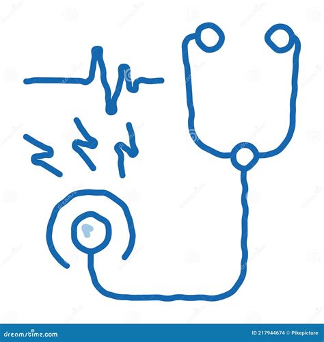 Stethoscoop Pictogram Doedle Hand Getekende Illustratie Vector