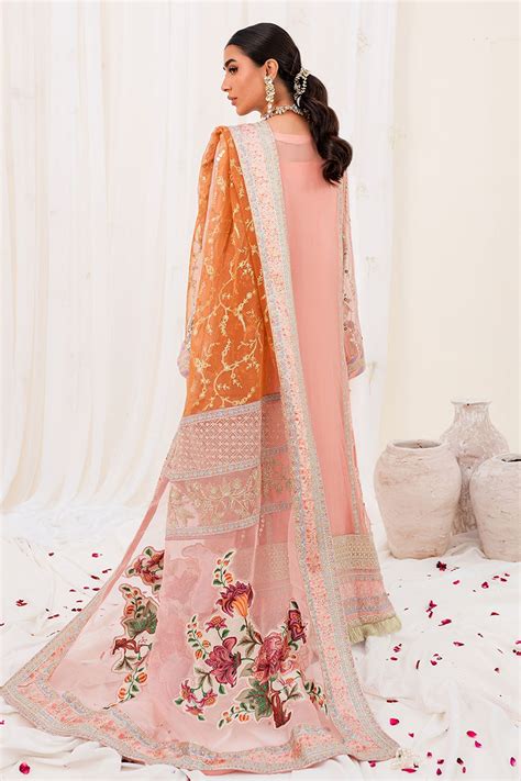 Pakistani Wedding Dress Embroidered Peach Kameez Sharara Nameera By