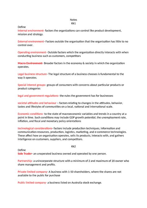 Notesn Business Notes Notes Kk Define Internal Environment Factors