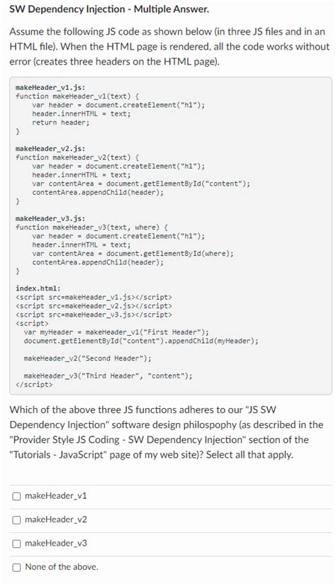 Solved Sw Dependency Injection Multiple Answer Assume The