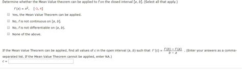 Solved Determine Whether The Mean Value Theorem Can Be Chegg