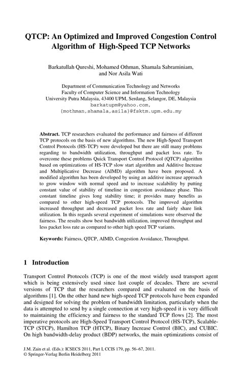 Pdf Qtcp An Optimized And Improved Congestion Control Algorithm Of