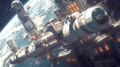A Futuristic Space Station Orbiting Earth | Premium AI-generated image