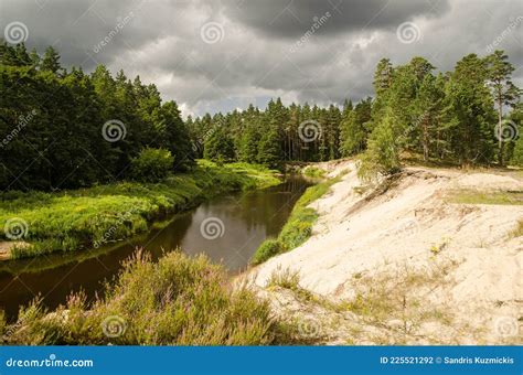 Beautiful Steep Bank Of The River In Autumn With A View Of The River On