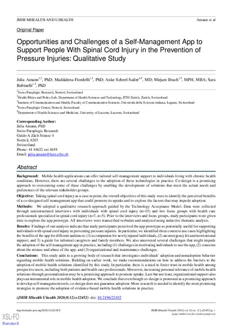 Pdf Opportunities And Challenges Of A Self Management App To Support People With Spinal Cord