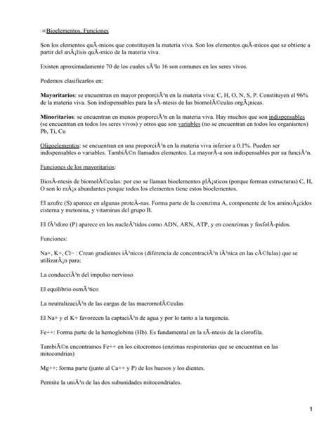 Bioelementos Funciones