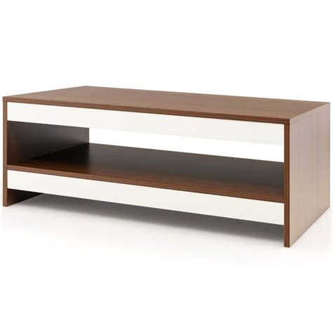 Costway 37 In L Walnut Coffee Table Wood 2 Tier Rectangular Coffee