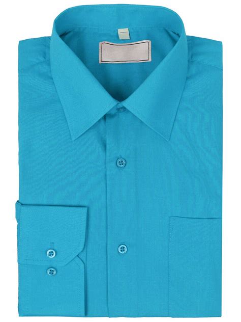 Mens Classic Solid Long Sleeve Barrel Cuff Dress Shirt Turquoise Xl