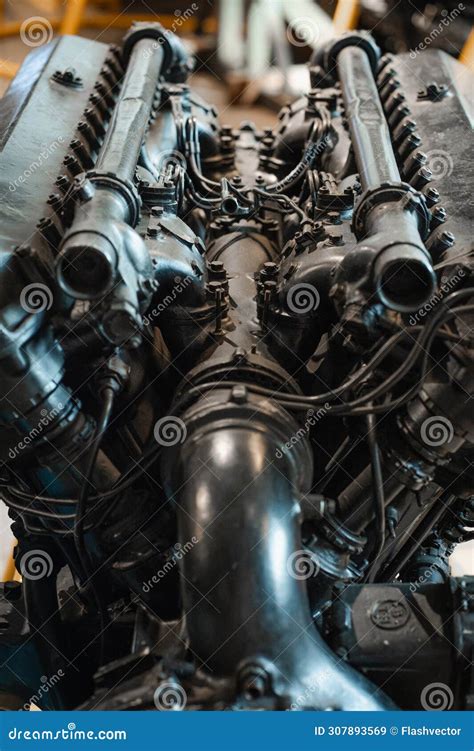 Old Propeller Plane Engine Antique Aircraft Metal Parts Stock Image