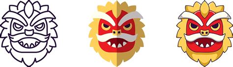 중국 설날 개념입니다 상점 상점 웹 사이트 디자인 응용 프로그램에 대 한 용 마스크의 선 평면 및 만화 삽화의 컬렉션 0명에