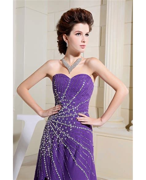 A Line Sweetheart Sweep Train Chiffon Prom Dress With Beading Op3204