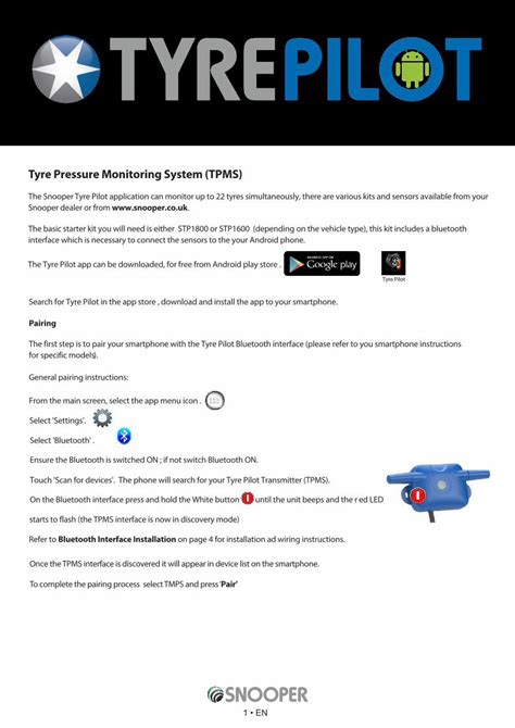 PDF Tyre Pressure Monitoring System TPMS Snooperneo Co Uk APP User Guide Low