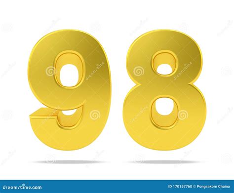 Gold Metal Número 98 98 Isolado Em Fundo Branco Renderização 3d