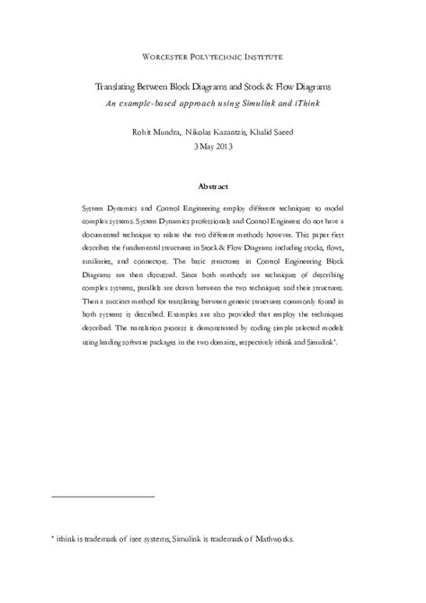 Pdf Translating Between Block Diagrams And Stock And Flow Diagrams An