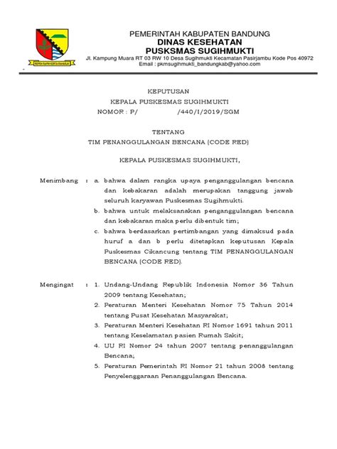 Sk Code Red Tim Bencana Puskesmas Sugihmukti Pdf