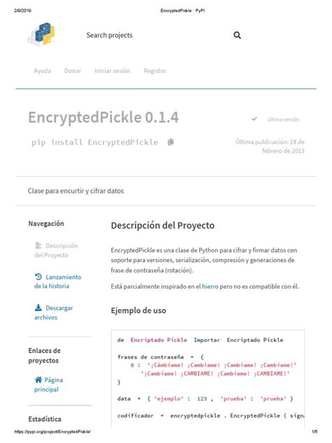 Encryptedpickle Pypi Descargar Gratis Pdf Python Lenguaje De