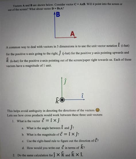 solved vectors a and b are shown below consider vector c axb