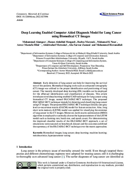 Pdf Deep Learning Enabled Computer Aided Diagnosis Model For Lung Cancer Using Biomedical Ct