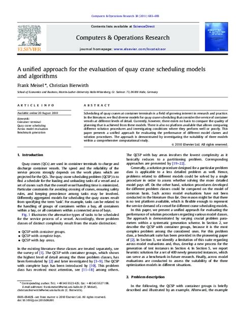 Pdf A Unified Approach For The Evaluation Of Quay Crane Scheduling Models And Algorithms