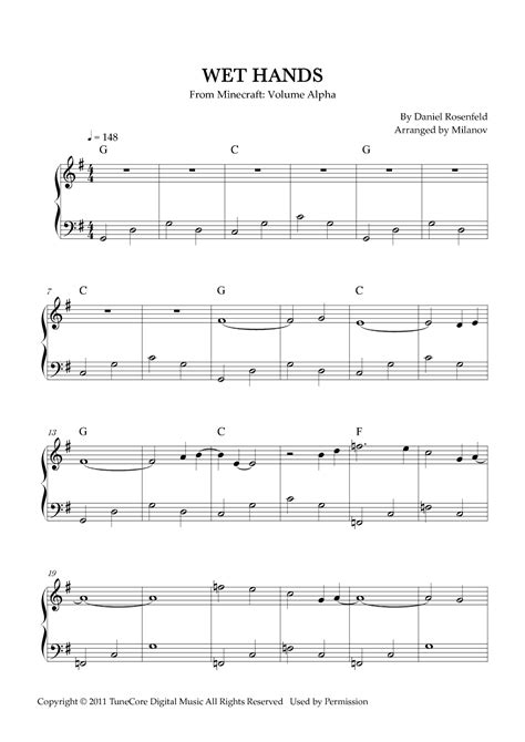Wet Hands Arr Milanov Sheet Music C418 Easy Piano
