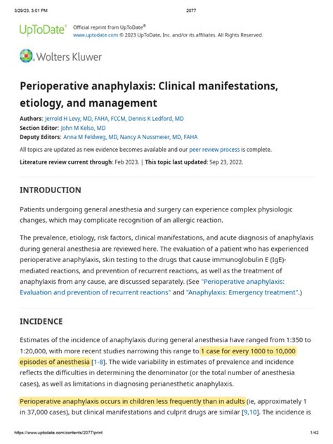 Perioperative Anaphylaxis Pdf Allergy Anesthesia