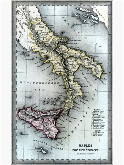 1835 Map Of The Kingdom Of The Two Sicilies Framed Art Print For Sale