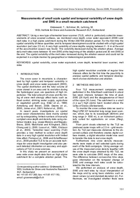 Pdf Spatial And Temporal Variability Of Snow Depth And Swe In A Small