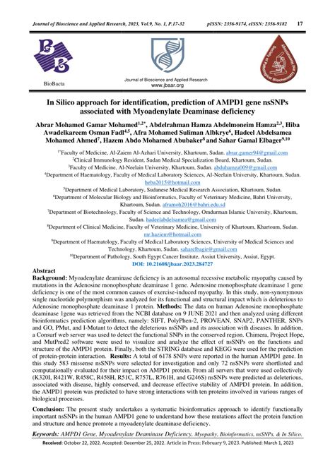 Pdf In Silico Approach For Identification Prediction Of Ampd1 Gene
